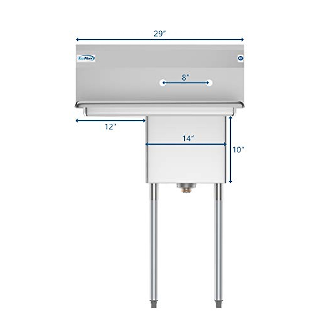 KoolMore 1 Compartment Stainless Steel Commercial Kitchen Prep & Utility Sink with Drainboard - Bowl Size 14" x 16" x 11", Silver