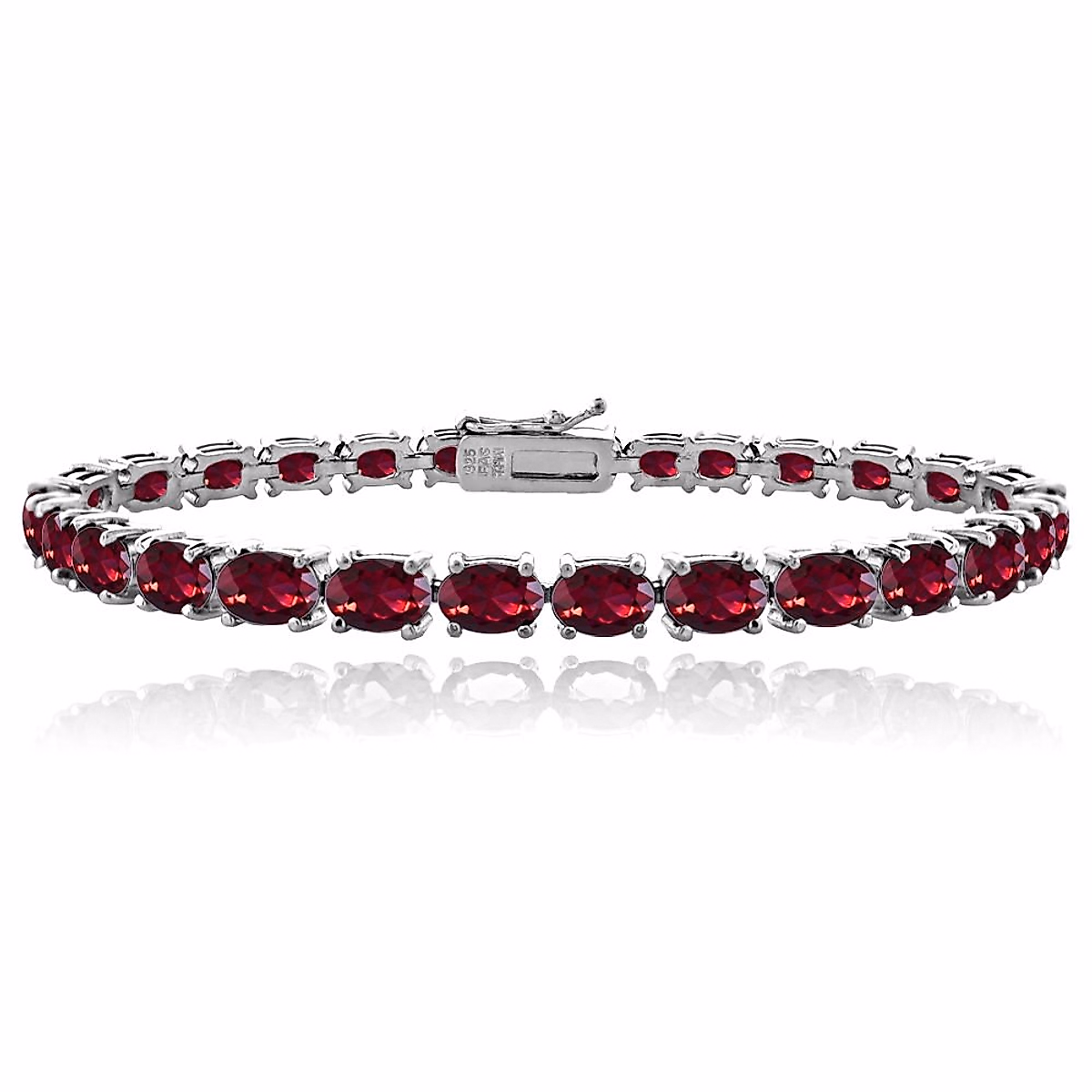 Ice Gems Sterling Silver Created Ruby 6x4mm Oval Tennis Bracelet