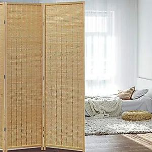 Corelax Room Divider Privacy Screen with Natural Bamboo,4-Panel 5-Panel 6-Panel Folding Privacy Screens,Freestanding Room Divider
