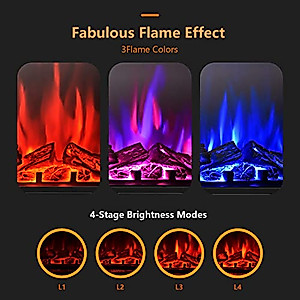 28 Inch Electric Fireplace with LED Realistic Flame Effect, Small Fireplace Insert with Remote 0.5H to 6H Timer Safety Overheat Protection, Fireplace Heater for Living Room Home Office, 1350W/900W