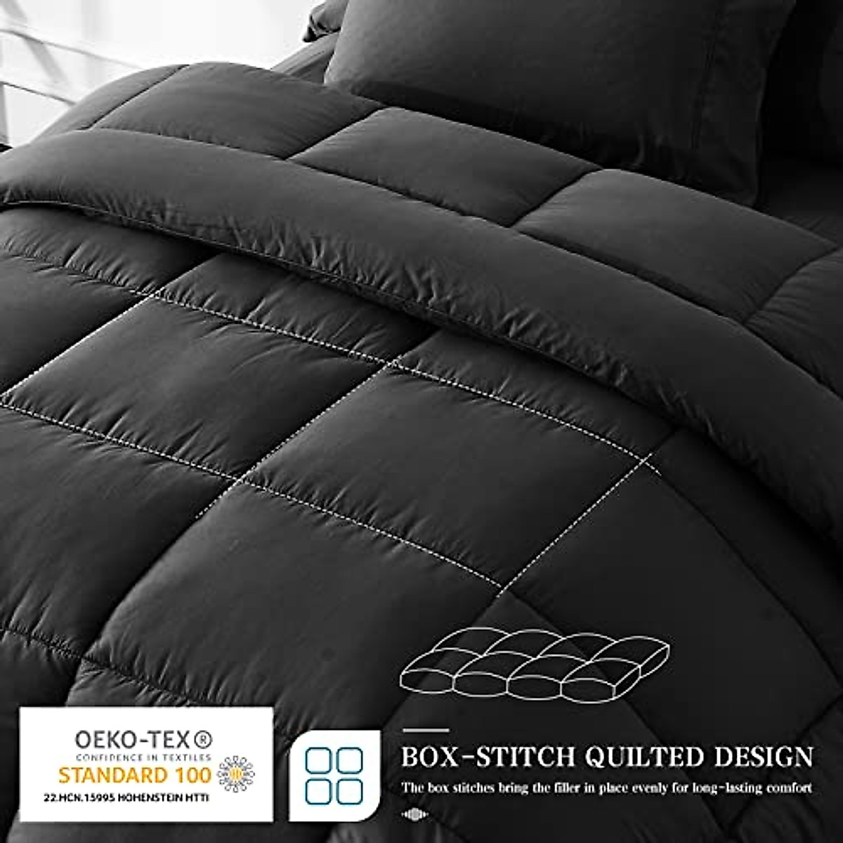 Newspin Twin Bed in a Bag - 5 Pieces Black Comforter Set, Lightweight All Season Ultra Soft Bedding Comforter Set with Comforter, Flat Sheet, Fitted Sheet, Pillowcases & Shams