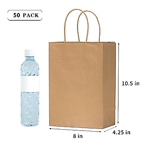 vanhel 50 PCS Gift Bags with Handles,8 x 4.25 x 10.5 Inches,Brown Paper Bags with Handles bulk, Shopping Bags, Party Bags, Retail Bags, Merchandise Bags, Favor Bags