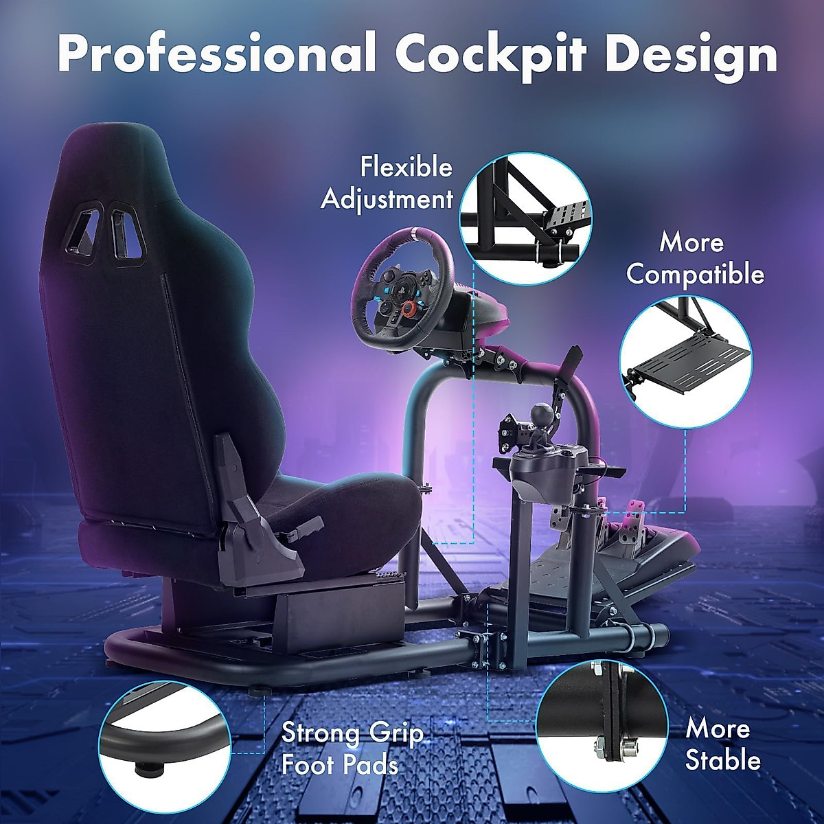 Marada Racing Simulator Cockpit Super Stable Support fit for Fanatec, PXN, Thrustmaster, Logitech G27, G29, G920, T500, CSL DD Adjustable Frame, Wheel Pedal Shifter Seat Not Include