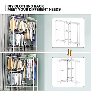 MoNiBloom Garment Rack with Shelves, 73 Inch Clothes Rack Heavy Duty Clothing Rack for Hanging Clothes Adjustable Metal Wire Shelving Portable Closet, Freestanding Closet Wardrobe, Load 1000lbs