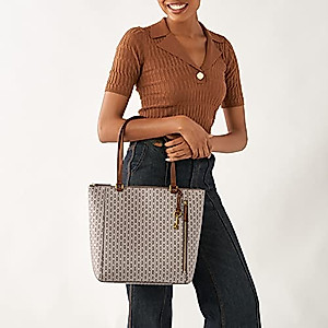 Fossil Women's Tara Faux Leather Shopper Tote Purse Handbag, Taupe/Tan (Model: ZB1781939)