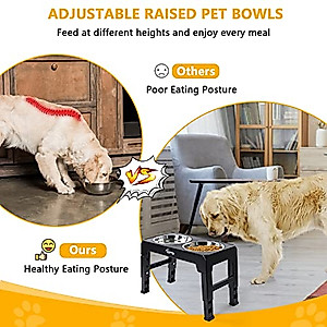 Toozey Elevated Dog Bowls 4 Adjustable Heights, Raised Dog Bowl for Large Medium Small Dogs and Pets, Dog Bowl Stand with 2 Stainless Steel Dog Food Bowls, 4 Heights-3.1", 8.6", 10.2", 11.8"(Black)