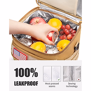 JOYHILL Tactical Lunch Box for Men, Insulated Lunch Bag with Detachable Bottle Pouch Holder, Medium Durable Thermal Cooler Bag,Modern Leakproof Bag for Work, Camping, Picnic,Green,13L/18 Can