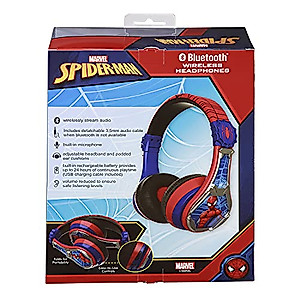 eKids Spiderman Bluetooth Kids Headphones with Microphone, Volume Reduced to Protect Hearing Rechargeable Battery, Adjustable Kids Headband for School Home or Travel