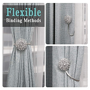 MoKo Crystal Flower Magnetic Curtain Tiebacks, 2 Pack Window Curtain Decorative No Drilling Drapery Holdbacks Flower Curtain Buckle with High-Elastic Spring Wire for Home Office Decor - Silver