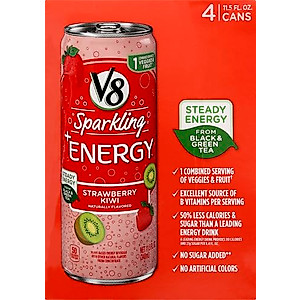 V8 +Energy Sparkling Strawberry Kiwi Juice Energy Drink, 11.5 fl oz Can (4 Pack)