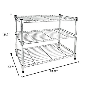 YSSOA 3-Tier Heavy Duty Storage Shelving Unit,Chrome,24.02" D x 13.78" W x 21.97" H inch, 1 Pack