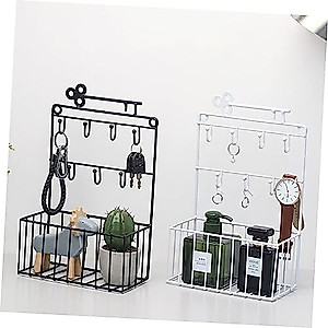 FUNOMOCYA Wall Hanging Shelf Storage Rack with Hooks Wall Mount Shelves Multifunctioanl Storage Hanging Shelf Wire Storage Baskets Pot Rack Hooks Kitchen Wall Storage Basket Black