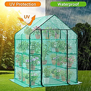 Greenhouse for Outdoors with Screen Windows, Ohuhu Upgraded 4 Tiers 11 Shelves Walk-in Greenhouses with Durable PE Cover, Outside Garden Plastic Green House with Ground Pegs & Ropes for Stability
