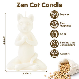 6sisc Zen Cat Candle Yoga Meditation Pose Aesthetic Candles Pine Fragrance Natural Soy Wax Aromatherapy Handmade Candle Table Art Decorative Sculpture for Modern Home Bedroom Bathroom Birthday Gifts