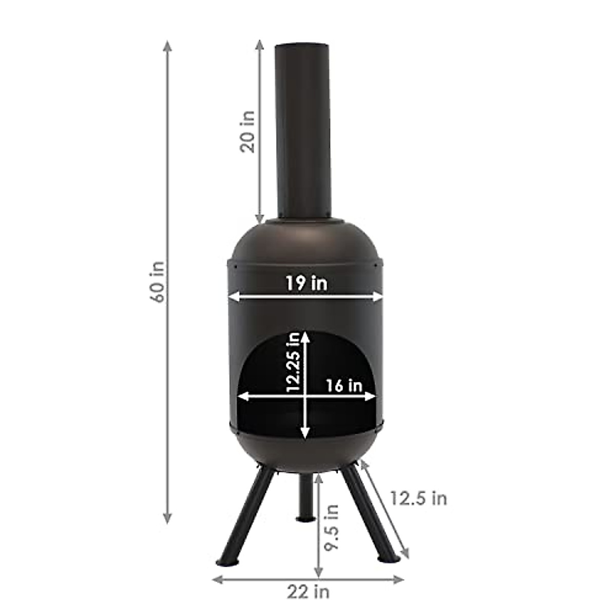 Sunnydaze 5-Foot Black Cold-Rolled Steel Modern Chiminea with Durable Wood Grate - Heat-Resistant Paint Finish