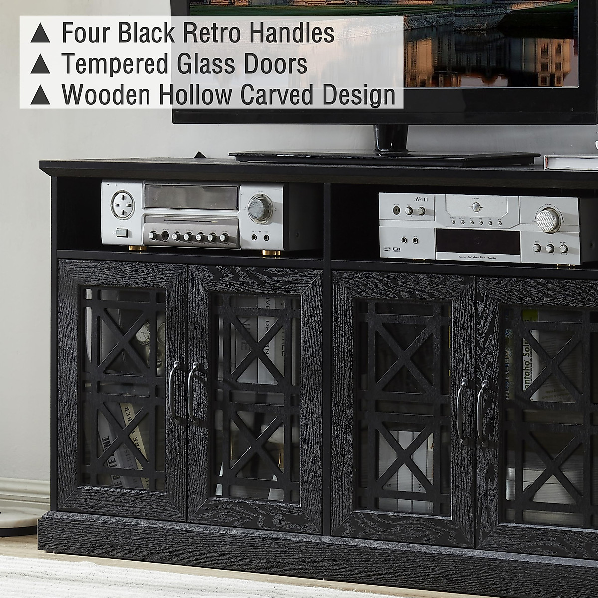 SUPPNEED 53" TV Console/Storage Buffet Cabinet/Sideboard, Black- Wood Grain Finish