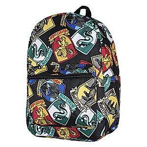 Bioworld Harry Potter Backpack Hogwarts Houses Crest All Over Print Laptop Travel Backpack