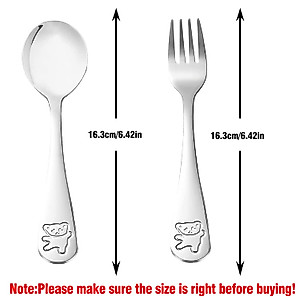 6 Pieces Stainless Steel Kids Flatware, Mirror Polished Child Toddler Silverware Little Bear Spoon and Fork Set, 3 x Safe Forks,3 x Children Tablespoons for Lunch Box