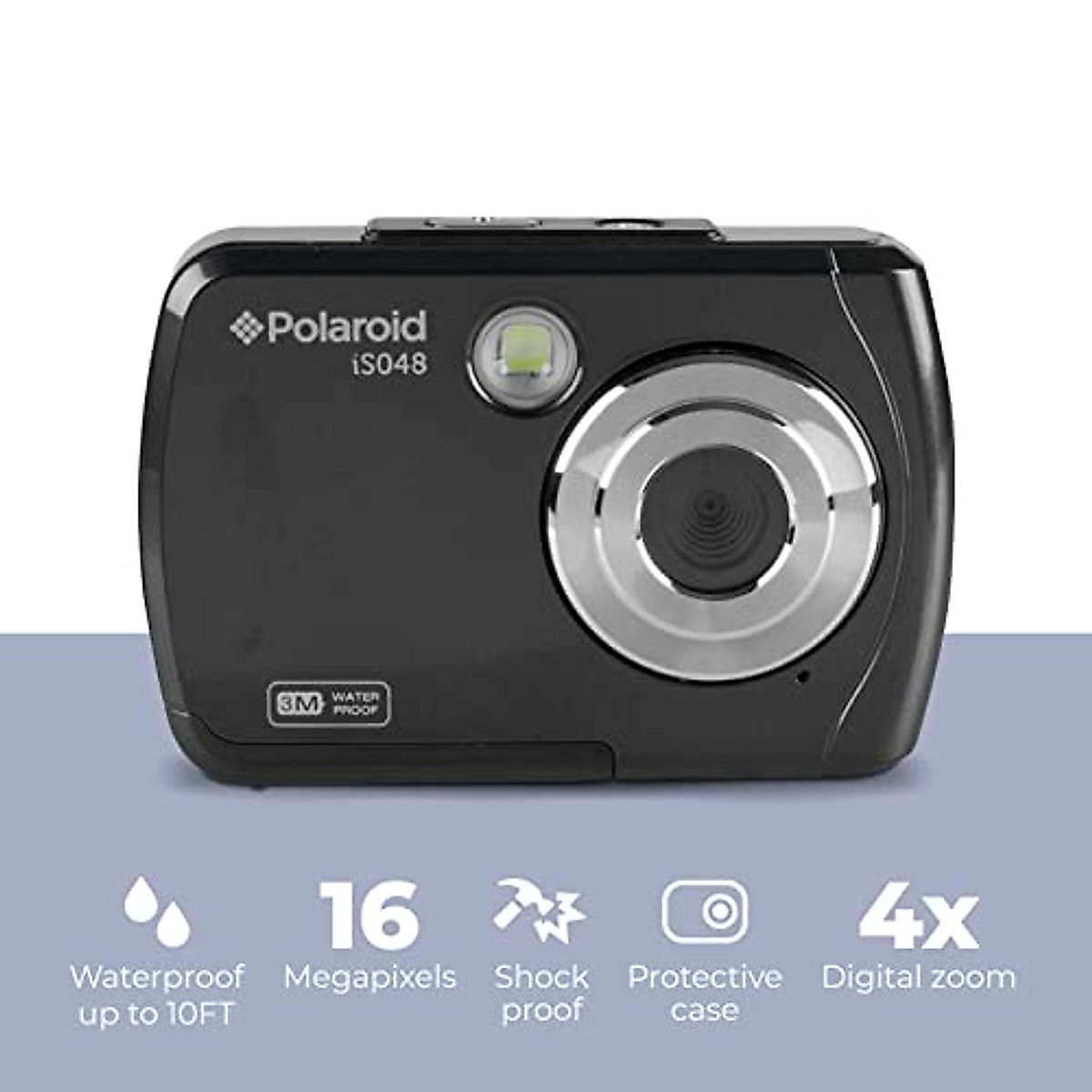 Polaroid IS048 Digital Camera - Small Lightweight Waterproof Instant Sharing 16 MP Digital Portable Handheld Action Camera (Black)
