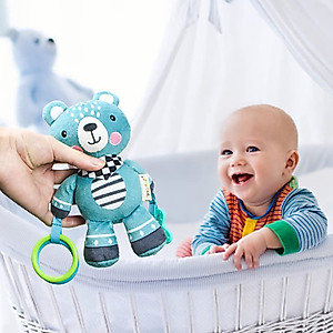 AIPINQI Baby Hanging Toy Cartoon Animal Stuffed Rattle Bell Carseat Toys Crib Car Seat Travel Stroller Soft Plush Toys with Wind Chimes,Green