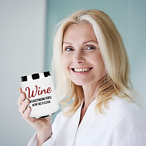Wine Because Punching People In The Face is Illegal Funny Wine Tumbler for Women - Novelty Birthday, Christmas Gifts for Women, Mom, Wife, Sister, Friend, Nurse, Coworker, 12 oz Insulated Wine Cups
