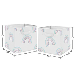 Sweet Jojo Designs Pastel Rainbow Foldable Fabric Storage Cube Bins Boxes Organizer Toys Kids Baby Childrens - Set of 2 - Blush Pink, Purple, Teal, Blue and White