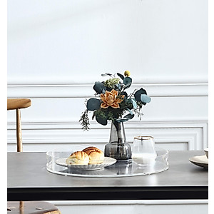 Artmaze Clear Sturdy Acrylic Round Tray with Handles,Spill Proof,for Kitchen (16 inch)