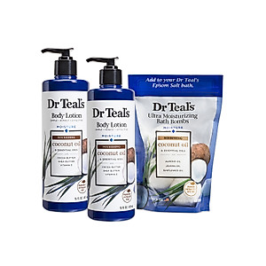 Dr Teal's Body Lotion and Ultra Moisturizing Bath Bombs - Coconut, 2 Count - 16oz Bottles and 4 Count Bag(Packaging May Vary)