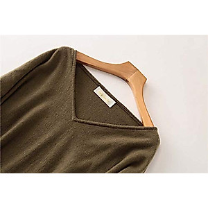 Ailaile Sweaters Womens V-Neck Long Sleeves Loose Pullover Ladies Sexy Merino Wool Tops Dark Camel