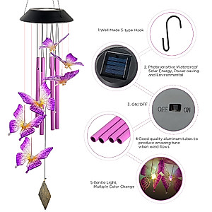 Solar Butterfly Bell Wind Chime Outdoor, 2023 Mother's granden Gifts，Solar Light for All mom/Women/Grandma/Daughter/Aunt/Friend/Wife/Sister,Gardening Decoration Gift, for Yard,Patio