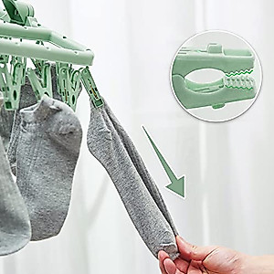 hautllaif Plastic Clothes Drying Hanger with 32 Clips and Drip Foldable Hanging Rack (Green)