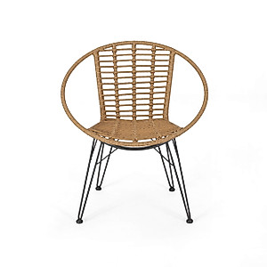 GDFStudio Outdoor Wicker Dining Chairs (Set of 2), Light Brown and Black