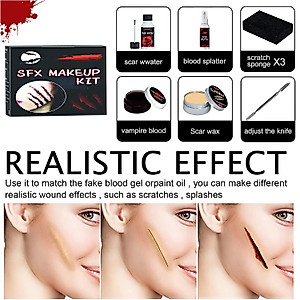 Halloween Makeup Kit Scars Wax, Halloween Fake Blood Makeup Kit ,Scary Face Makeup Fake Wound Scar Wax Stage Fake Wound Professional Makeup Palettes for Art, Theater, Halloween, Parties and Cosplay
