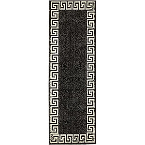 Unique Loom Athens Collection Classic Geometric Modern Border Design Area Rug, 2 ft x 6 ft, Charcoal/Beige