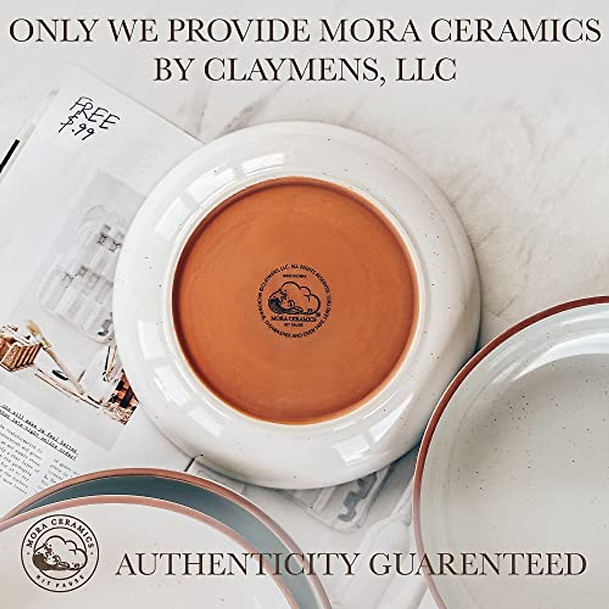 Mora Ceramic Large Pasta Bowls 30oz, Set of 4 - Serving, Salad, Dinner, etc Plate/Wide Bowl - Microwave, Oven, Dishwasher Safe Kitchen Dinnerware - Modern Porcelain Stoneware Dishes, Vanilla & Grey