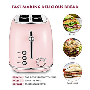 REDMOND 2 Slice Toaster Retro Stainless Steel Toaster with Bagel, Cancel, Defrost Function and 6 Bread Shade Settings Bread Toaster, Extra Wide Slot and Removable Crumb Tray, Pink, ST028