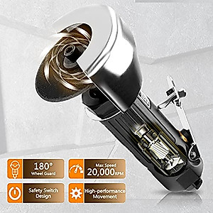 YON.SOU. Air Cut Off Tool with 2 pcs 3-inch Die Grinder Cut-Off Wheels, Pneumatic Metal Sheet Cutting Tool, Heavy Duty Air Cutter Cutoff Tool