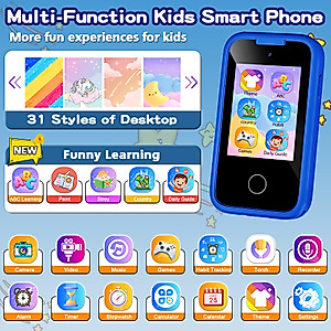 Kids Smart Phone for Boys, Christmas Birthday Gifts for Boy Girl Age 3-10 Kids Toys Cell Phone, 2.8" Touchscreen Toddler Learning Play Toy Phone with Dual Camera, Game, Music Player, 8GB Card Blue
