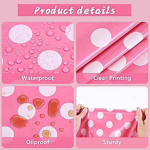 Kesfey 5 Packs Pink Polka Dot Tablecloth 54 x 108 Inch Minnie Mouse Table Cloths Pink and White Balloon Dots Minnie Theme Table Cover Disposable Plastic Rectangle Picnic Tablecovers for Birthday Party