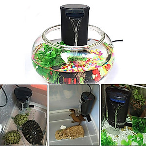 Aquarium Turtle Filter Waterfall Flow Water Clean Pump Bio-Filtration for Reptiles Tank Low Level Waterfall Filter for Small Fish Tank Turtle Tank Shrimp Amphibian Frog Crab (600L/H Aquarium Filter)