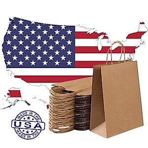 Premium 10x5x13 Paper Bags with Handles - Pack of 100, Kraft Paper Bags Ideal for Shopping, Wedding, Business, Retail, Craft, Gifts & More - Durable, 100% Recyclable Brown Quality Bags