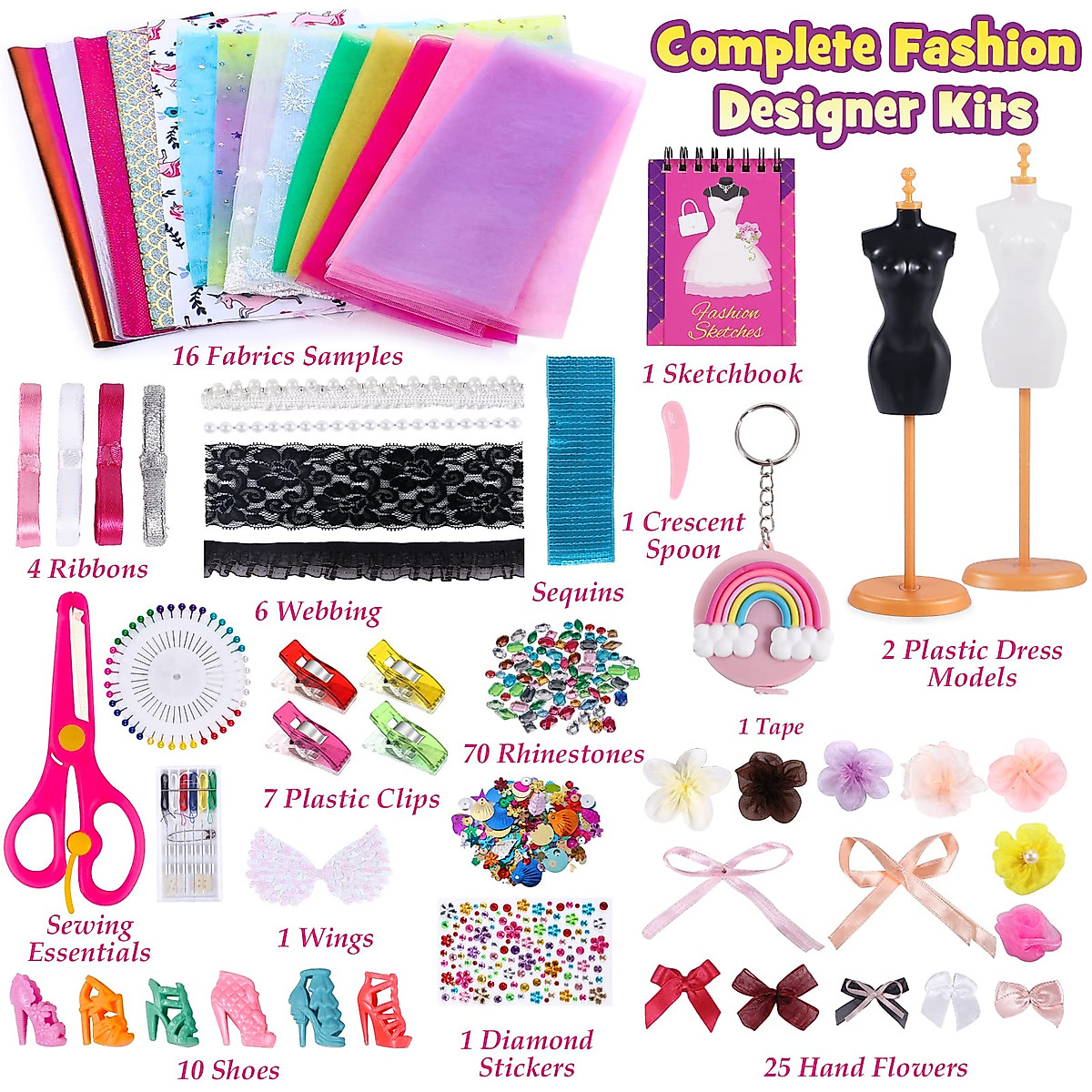 Tacobear 500+ Fashion Designer Kits for Girls Sewing Kit for Kids Fashion Design Sketchbook Creativity DIY Arts and Crafts Kit Birthday Gifts Ages 6 7 8 9 10 11 12