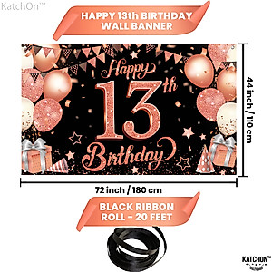 KatchOn Rose Gold Happy 13th Birthday Banner - XtraLarge, 72x44 Inch | Rose Gold and Black Happy 13th Birthday Decorations for Girls | Official Teenager Banner, 13 Year Old Birthday Supplies