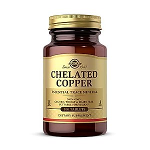 Solgar Chelated Copper, 100 Tablets - Essential for Collagen Formation - Highly Bioavailable Form - Supports Connective Tissue - Non-GMO, Vegan, Gluten Free, Dairy Free, Kosher - 100 Servings