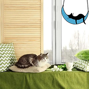 Glow in The Drak Stained Glass Window Hanging for Easter Home Decoration Black Cat Decor Suncatchers for Cat Lover Mom Friend