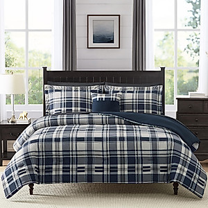 MAIREVE Navy Blue Twin XL Comforter Set, Twin XL Bedding Sets for Boys Girls 5 Pieces for Dorm Farmhouse All Season Lightweight &Comfy with Fitted Sheet, Flat Sheet (Navy Blue, Twin XL, 66"x90")