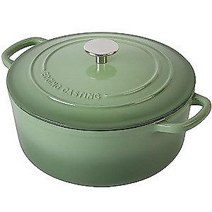 EDGING CASTING Enameled Cast Iron Dutch Oven Pot With Lid, 5.5 Quart, for Bread Baking, Cooking, Pistachio Green
