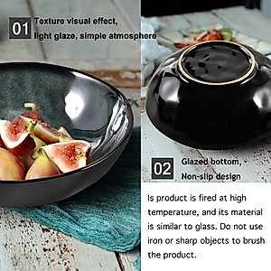 fMBB 33 OZ Ceramic Bowl Pasta Bowls Set of 4, Great Salad Bowl Set, Large Bowl For Eating, Dinner Bowls, Stackable Serving Bowls, Reactive Glaze Series, Black