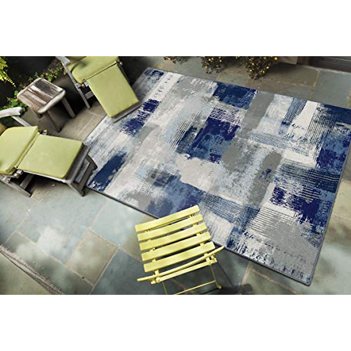Brumlow MILLS Zora Abstract Machine Washable Indoor/Outdoor Area Rug for Home Office, Living Room or Bedroom Carpet, Dining or Kitchen Runner Rug, 5' x 7'6", Blue