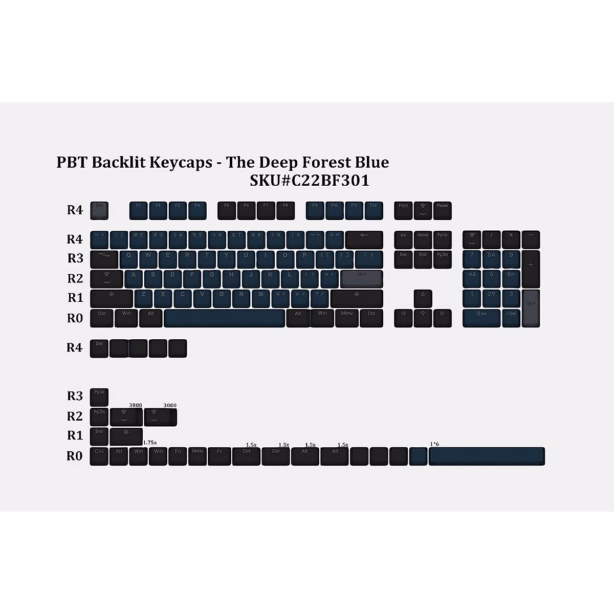 KPREPUBLIC taihao pbt Double Shot keycaps for DIY Gaming Mechanical Keyboard Backlit Caps OEM Profile Light Through Deep Forest Blue Green (D Forest Blue x1)